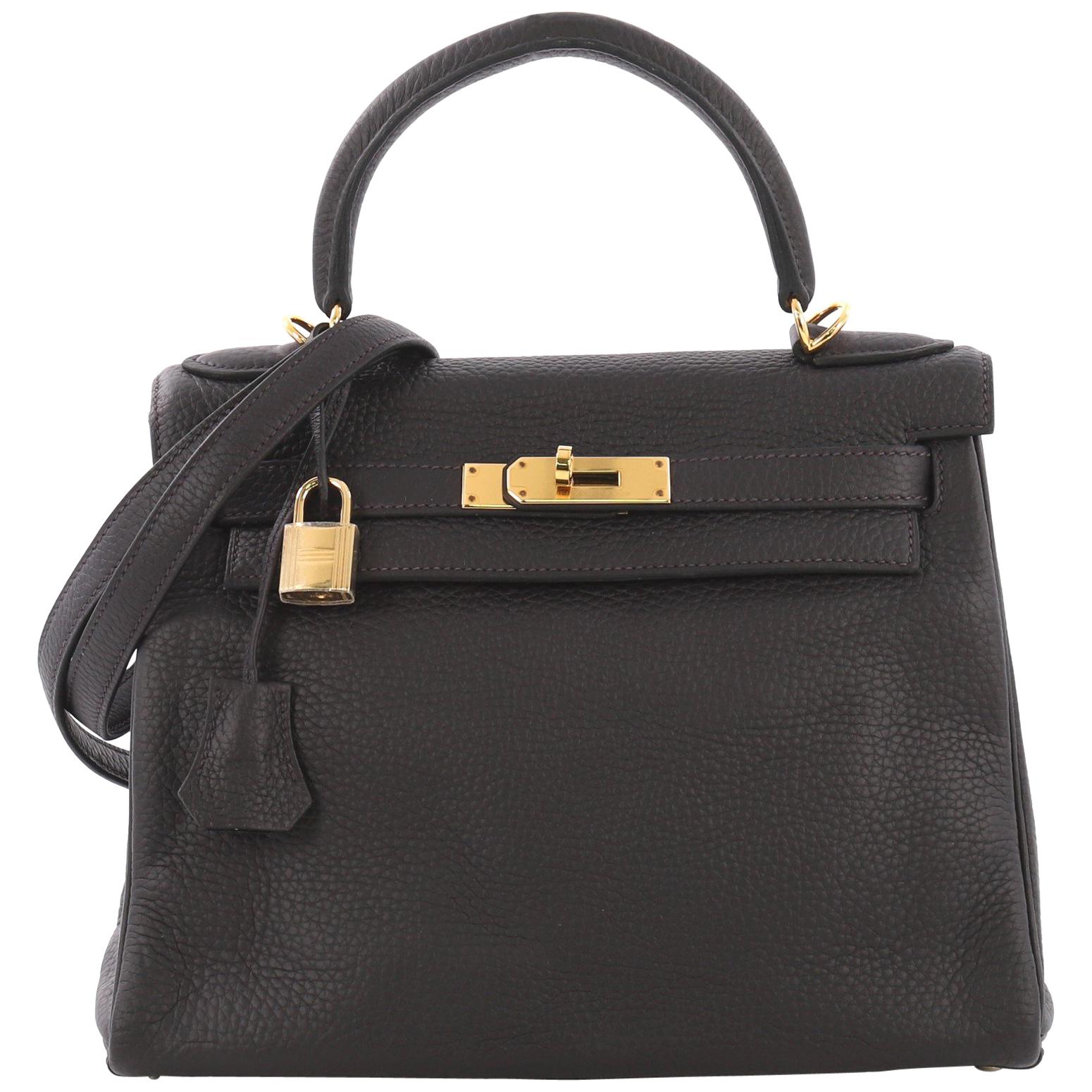 Hermes Kelly Handbag Prunoir Clemence with Gold Hardware 28 at 1stDibs