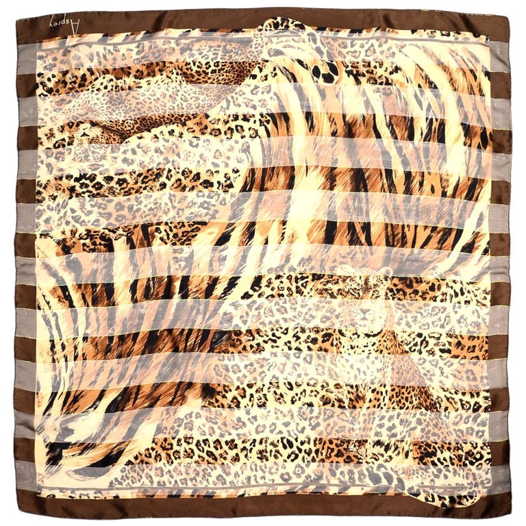 Asprey Leopard Sheer Silk 34" Scarf W/ Metallic/Iridescent Stripe at ...