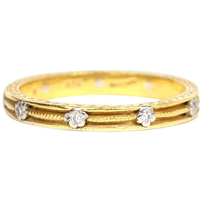 Cathy Waterman 22K Yellow Gold and Diamond Band Ring Sz 6 For Sale at ...