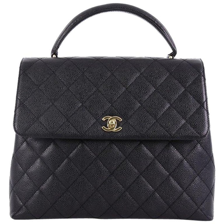 Chanel Vintage Classic Top Handle Flap Bag Quilted Caviar Jumbo at 1stDibs