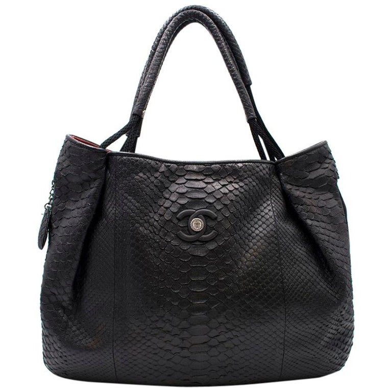 Chanel Black Python Large Classic Shopper Tote For Sale at 1stDibs