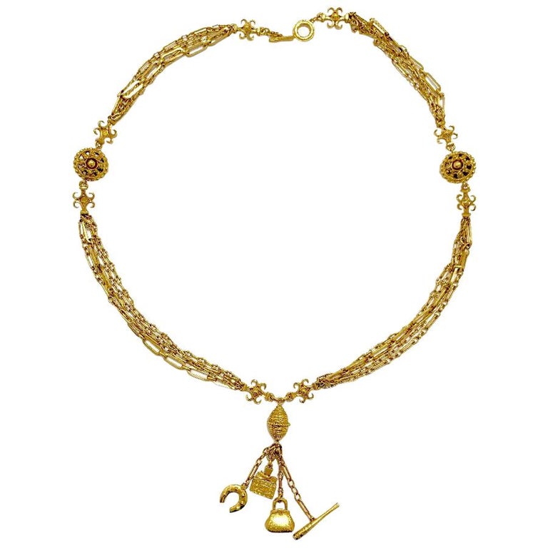 CHRISTIAN DIOR Long Multi Chains Necklace with Charms in gilt Metal For ...