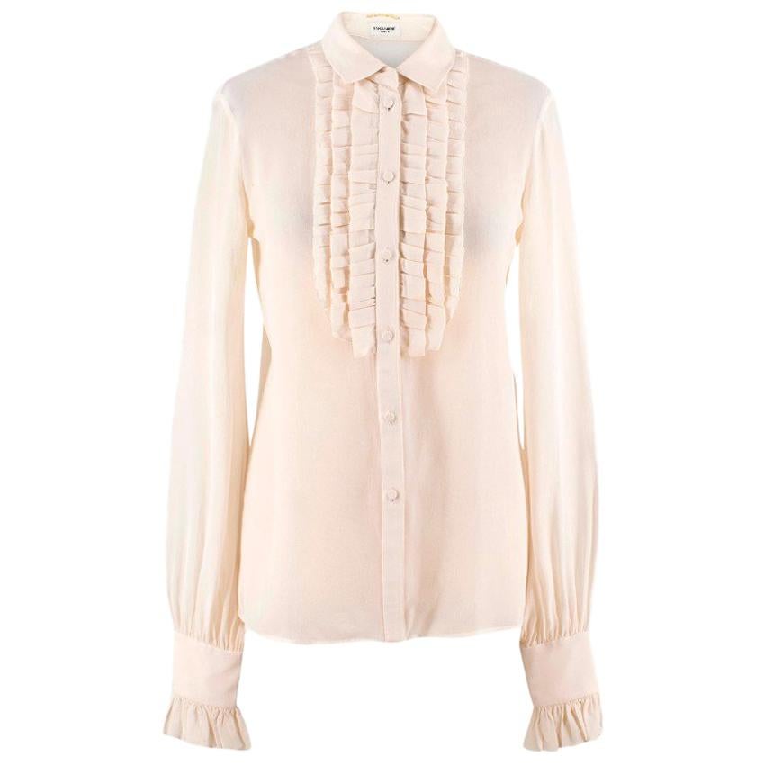 Saint Laurent Off-white Silk Ruffle Blouse US 0-2 For Sale at 1stDibs