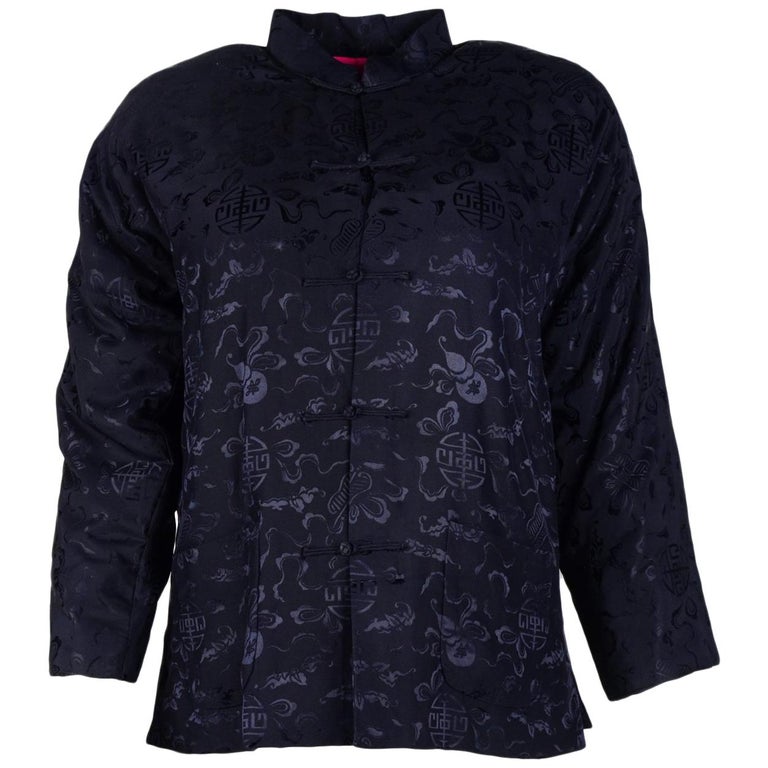Shanghai Tang Navy Printed Silk Jacket Sz A10 For Sale at 1stDibs ...