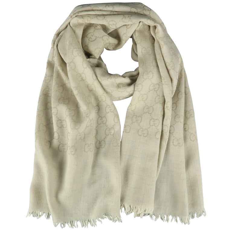 GUCCI Oatmeal Beige Wool / Silk Guccissima Monogram Scarf at 1stDibs