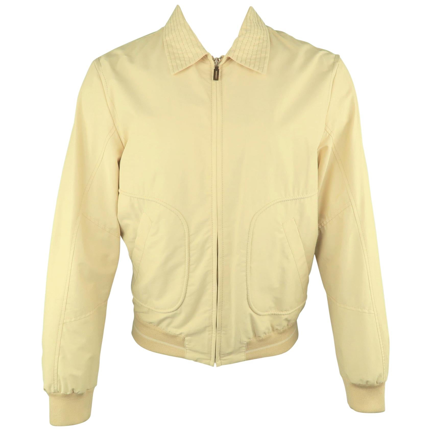 PAL ZILERI 40 Cream Cotton Blend Zip Up Jacket For Sale at 1stDibs