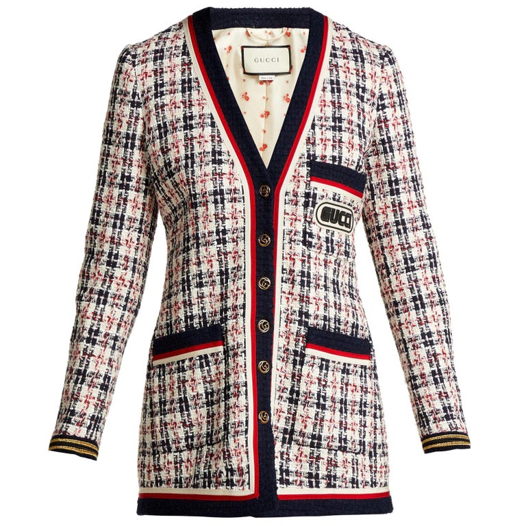 Gucci logo-applique tweed jacket US 8 For Sale at 1stDibs