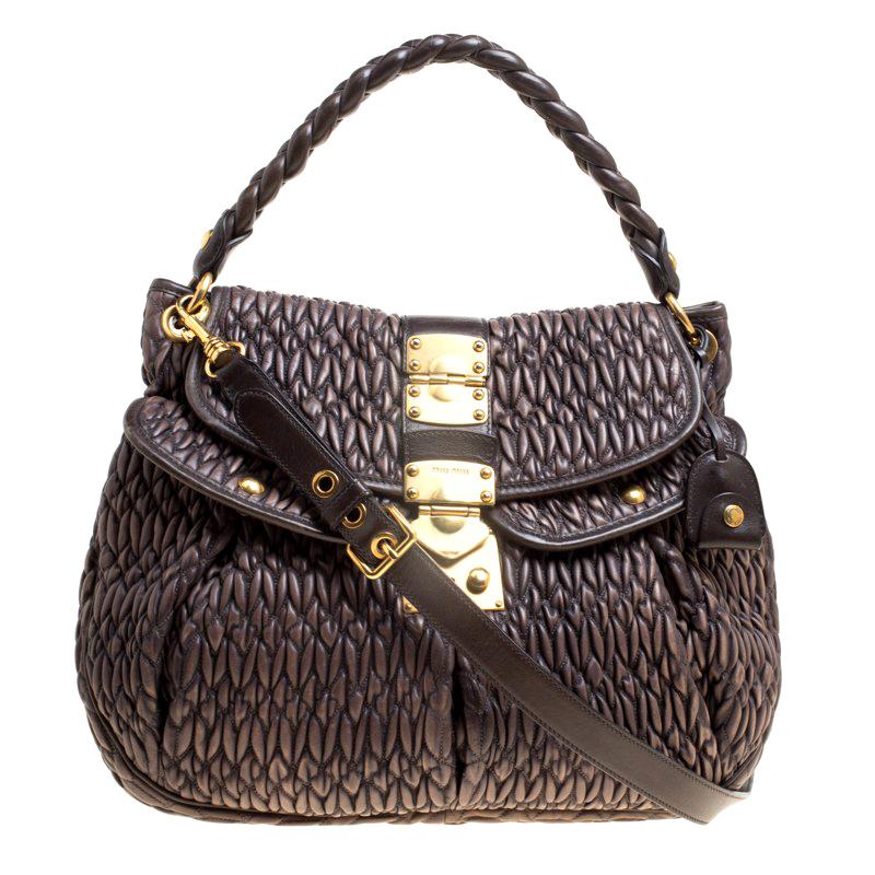Miu Miu Choco Brown Matelasse Leather Coffer Hobo For Sale at 1stDibs ...
