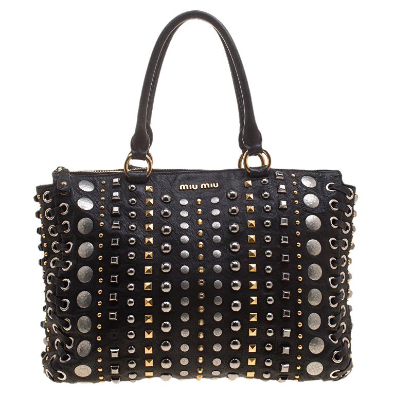 Miu Miu Black Leather Studded Monk Bag For Sale at 1stDibs | miu miu ...