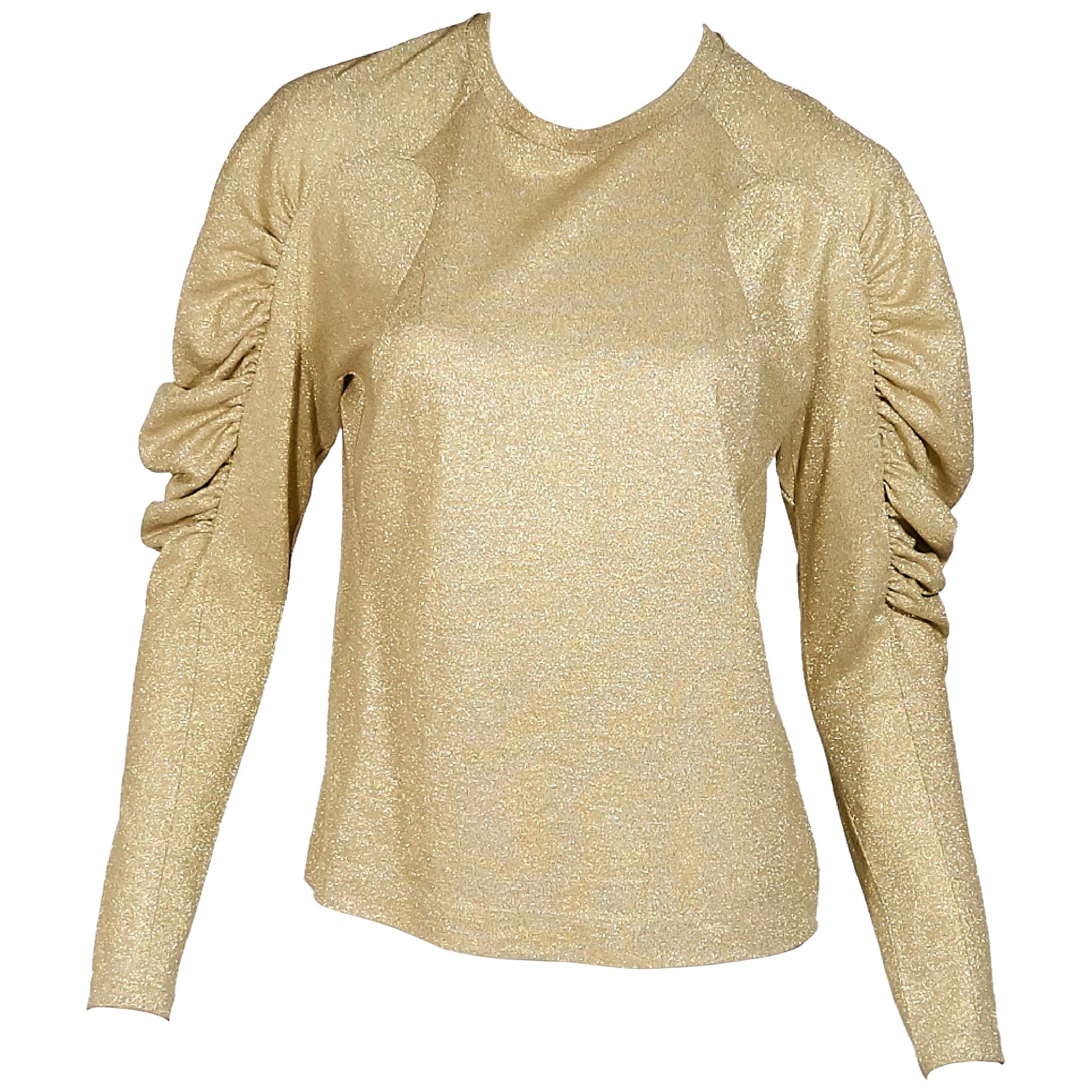 Metallic Gold Dries van Noten Sweater Top For Sale at 1stDibs