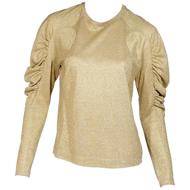 Metallic Gold Dries van Noten Sweater Top For Sale at 1stDibs