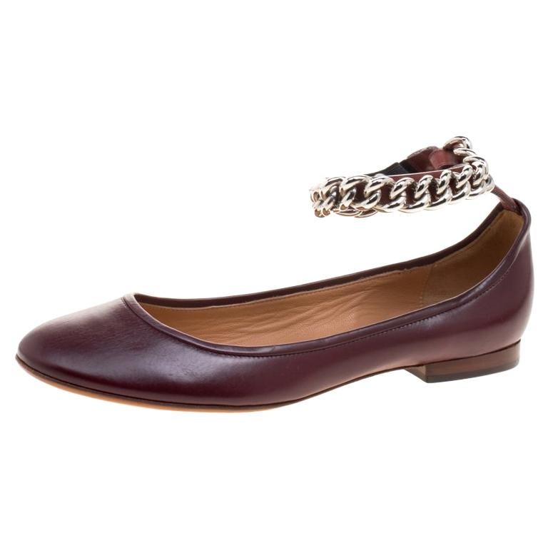 Celine Chocolate Brown Leather Chain Strap Ballet Flats Size 39 For ...