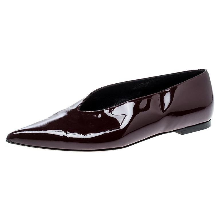Celine Burgundy Patent Leather V Neck Pointed Toe Flats Size 37 For ...