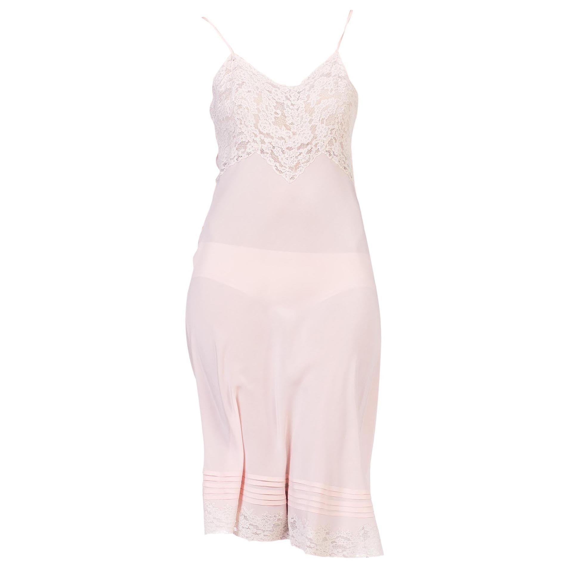 vintage French hand made embroidered champagne silk and lace slip 1950s ...