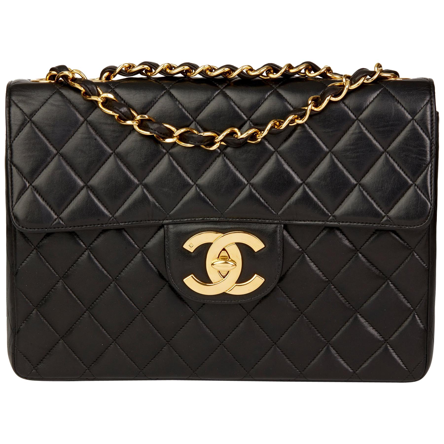 1994 Chanel Black Quilted Lambskin Vintage Jumbo XL Flap Bag at 1stDibs