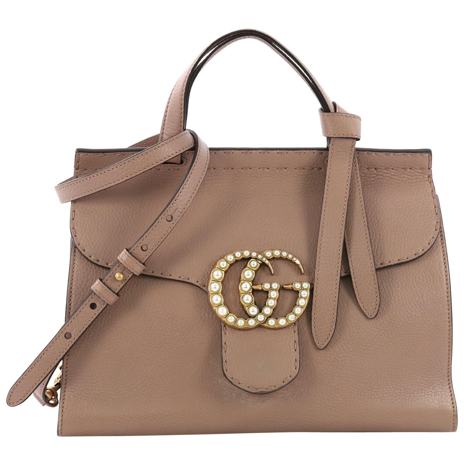 Gucci Pearly GG Marmont Top Handle Bag Leather Small at 1stDibs | gucci ...