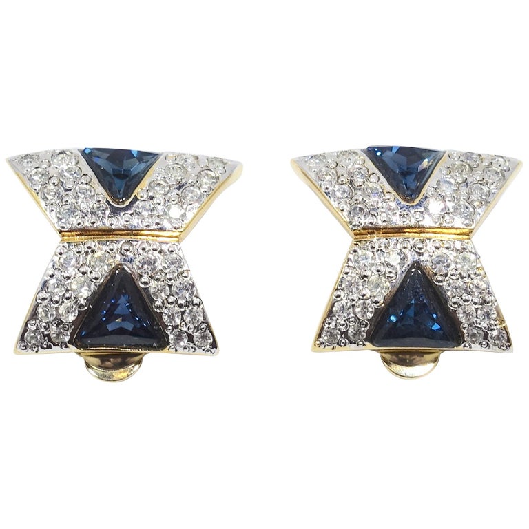 Vintage Signed Vogue Bijoux Blue and Clear Crystals Earrings For Sale ...