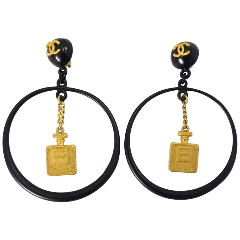 Vintage Signed Chanel 94C Perfume Bottle and Black Hoops Earrings at 1stDibs | perfume bottle ...