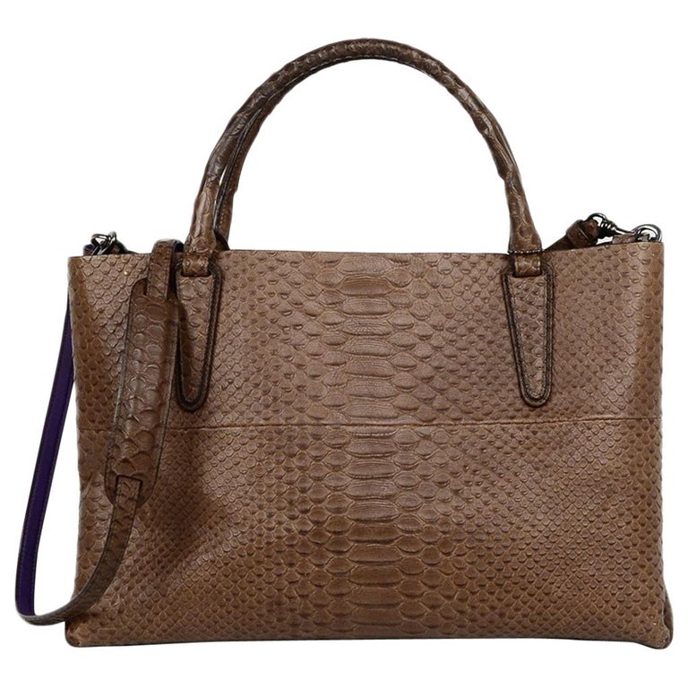 Coach Brown Leather Embossed Snakeskin Tote Bag W/ Strap For Sale at ...