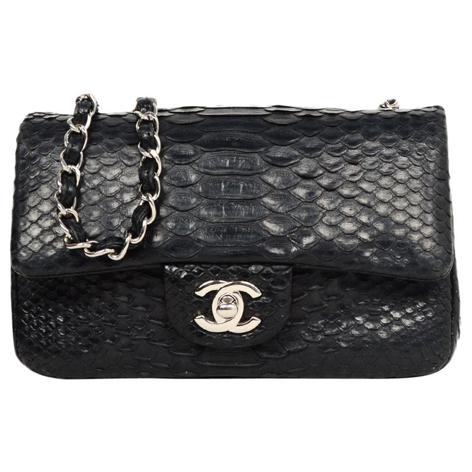 Chanel Black Python Classic Mini Flap Crossbody Bag w/ Silvertone Hardware For Sale at 1stDibs ...
