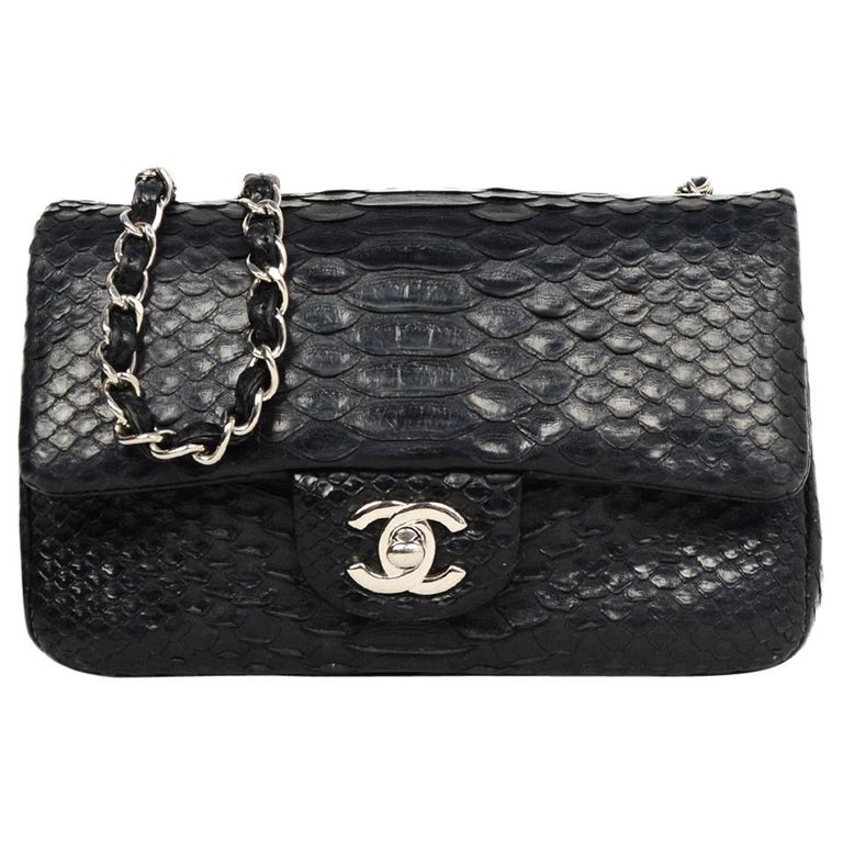 Chanel Black Python Classic Mini Flap Crossbody Bag w/ Silvertone ...