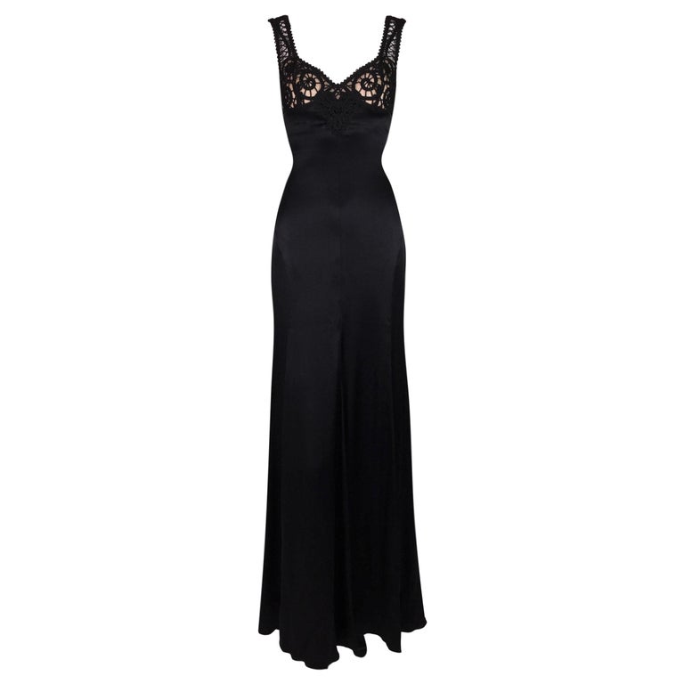 2000's Versace Old Hollywood Pin-Up Glamour Black Satin Sheer Dress ...