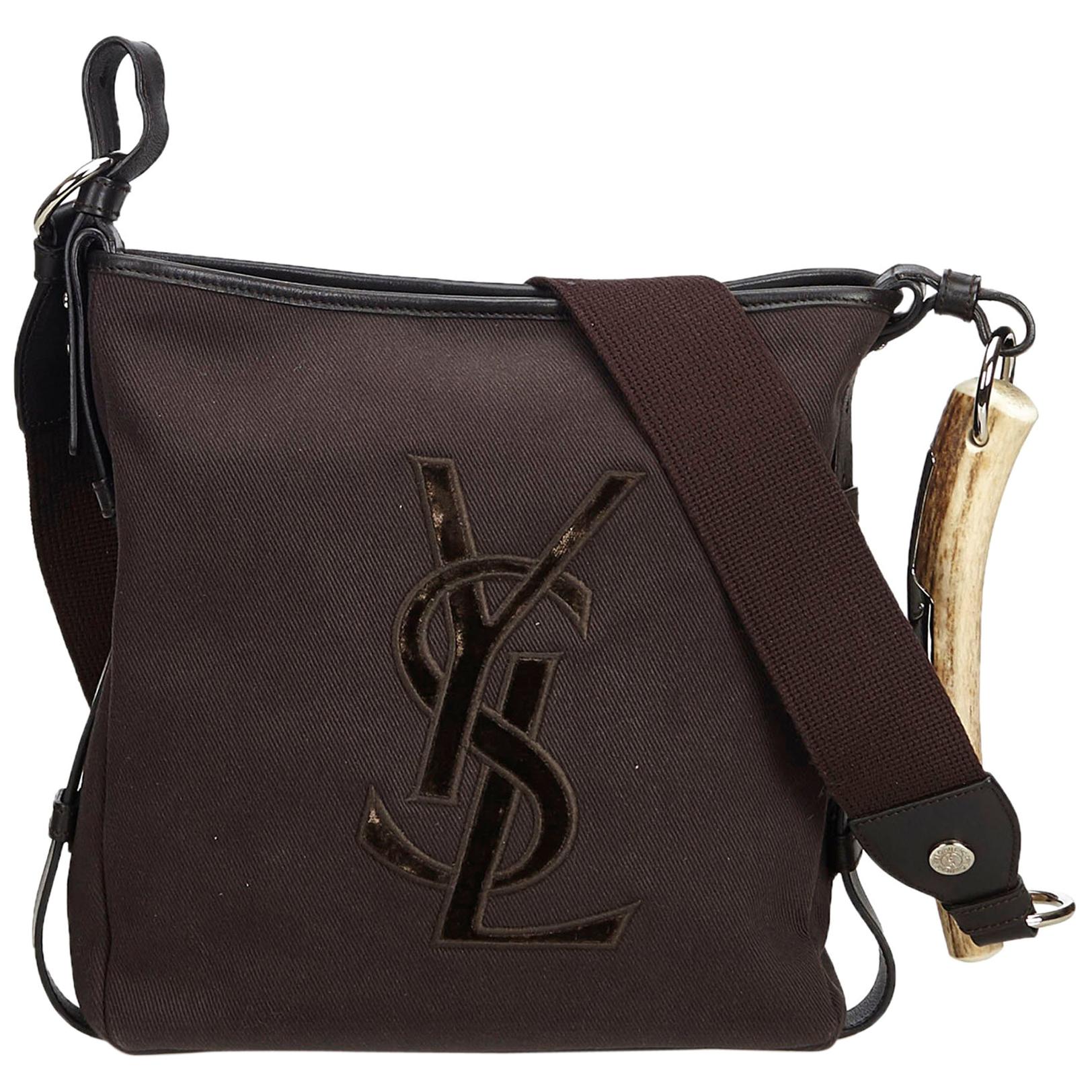 YSL Brown Mombasa Canvas Crossbody Bag For Sale at 1stDibs