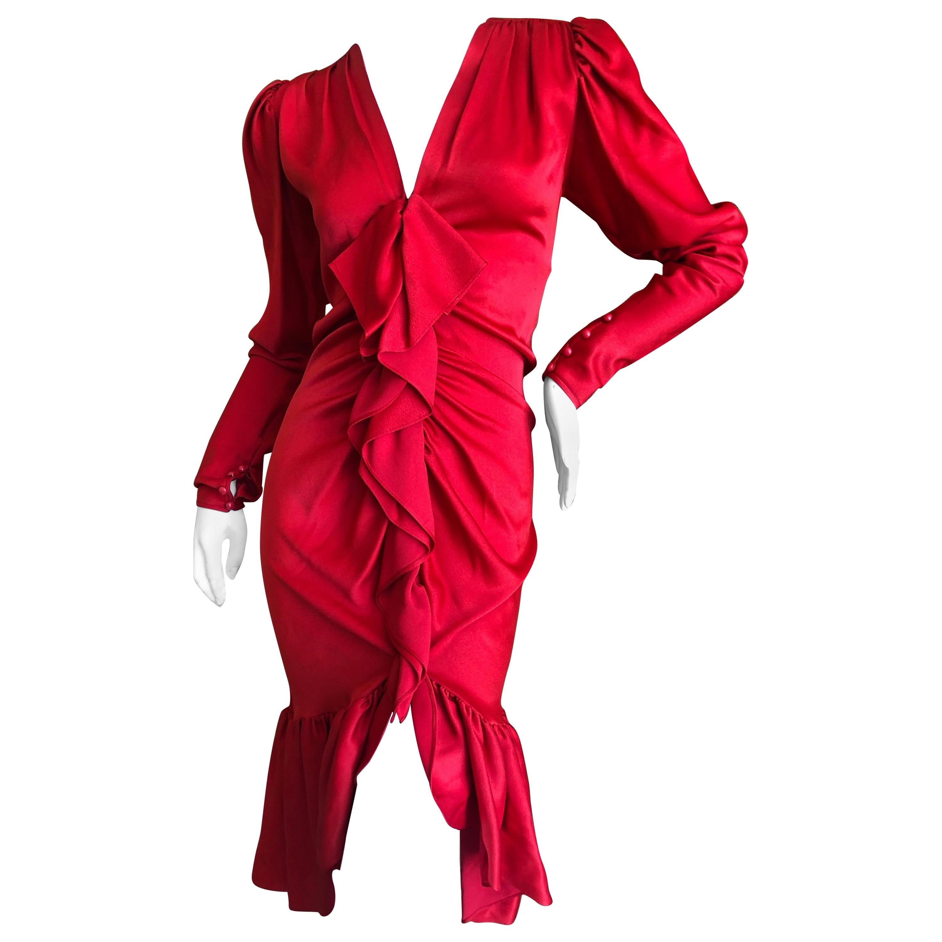 Yves Saint Laurent Rive Gauche 1970's Red Ruffle Dress For Sale at ...