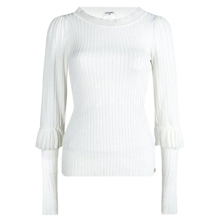 Chanel White Knit Rib Knit Layered Long Sleeve Detail Top S For Sale at ...