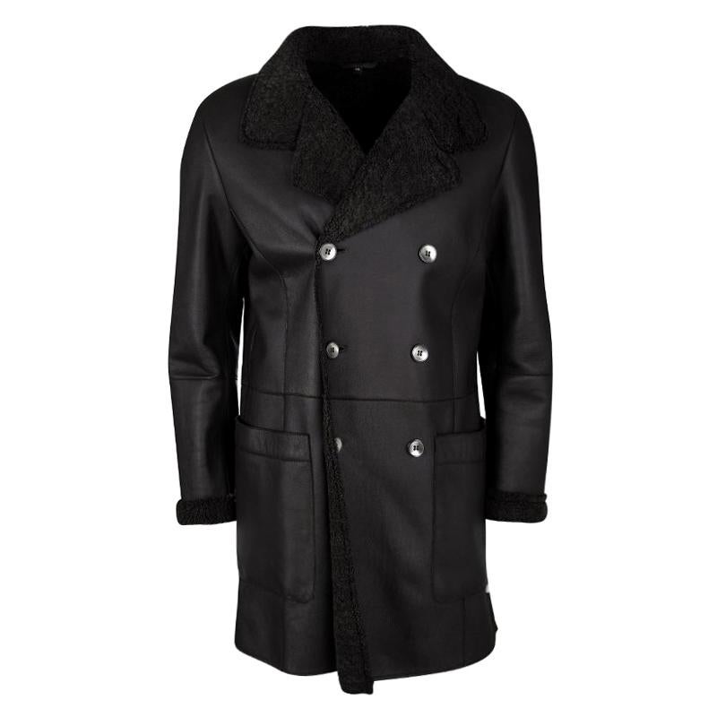 Giorgio Armani Brown Shearling Lined Mutton Leather Over Coat XL For ...