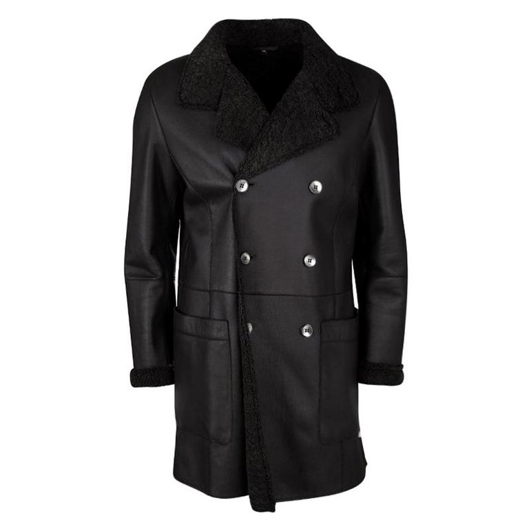Giorgio Armani Brown Shearling Lined Mutton Leather Over Coat XL For ...