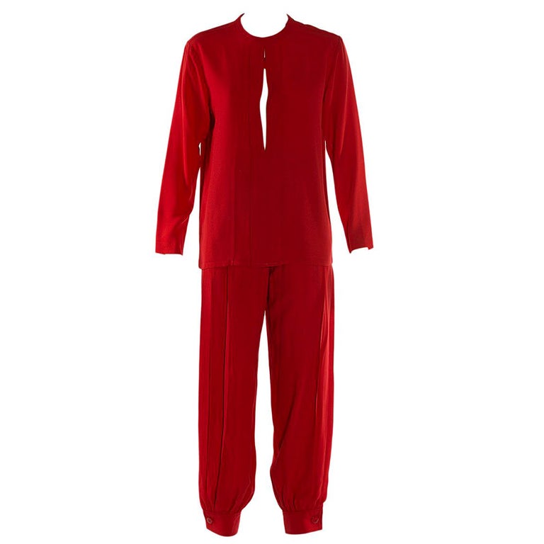 Yves Saint Laurent Vintage Red Pants ans Shirt Suit at 1stDibs