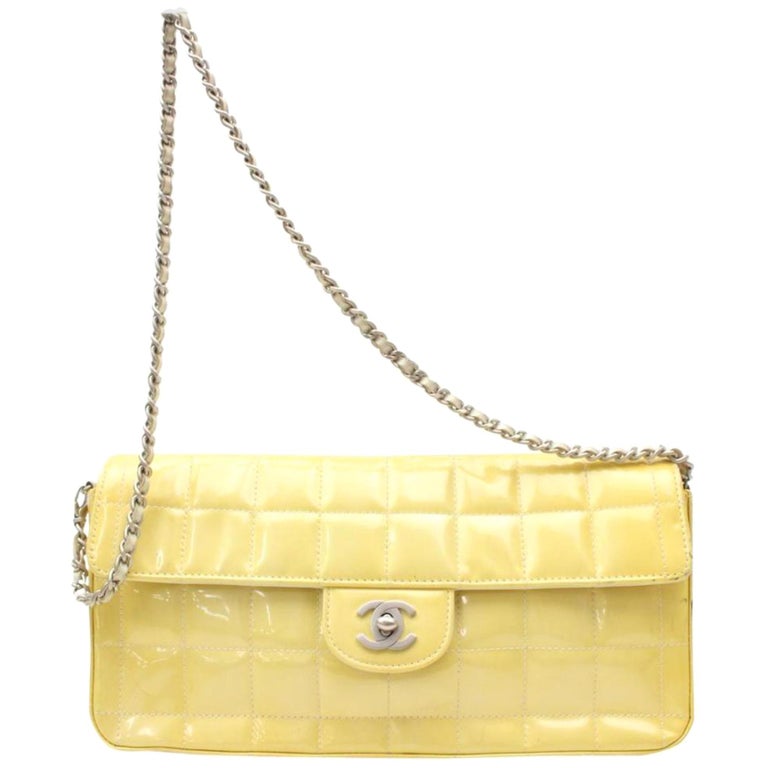 Chanel East West Quilted Chocolate Bar Flap 869289 Yellow Shoulder Bag ...