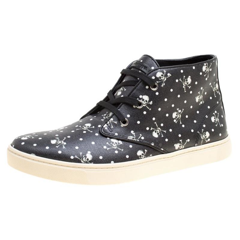 Dolce and Gabbana Black Skull and Cross Bone Print Canvas High Top ...