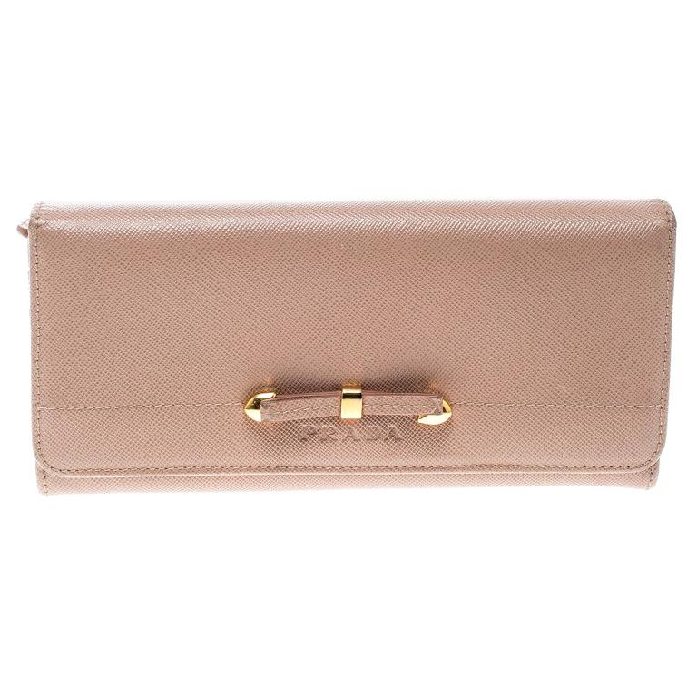 Prada Beige Saffiano Leather Bow Continental Wallet For Sale at 1stdibs