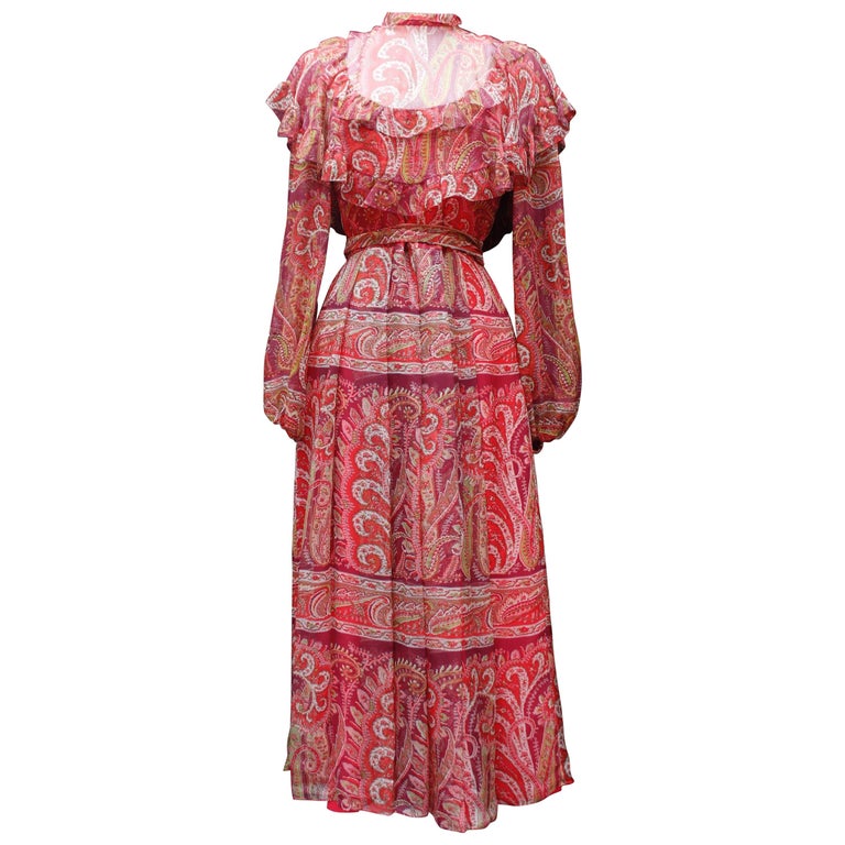 Thea Porter Couture gorgeous red bohemian style dress, 1970’s For Sale ...