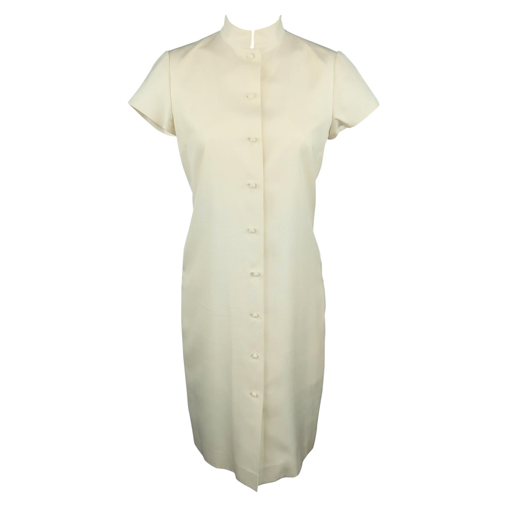 RALPH LAUREN Size 6 Cream Silk Shantung Short Sleeve Sheath Dress at ...