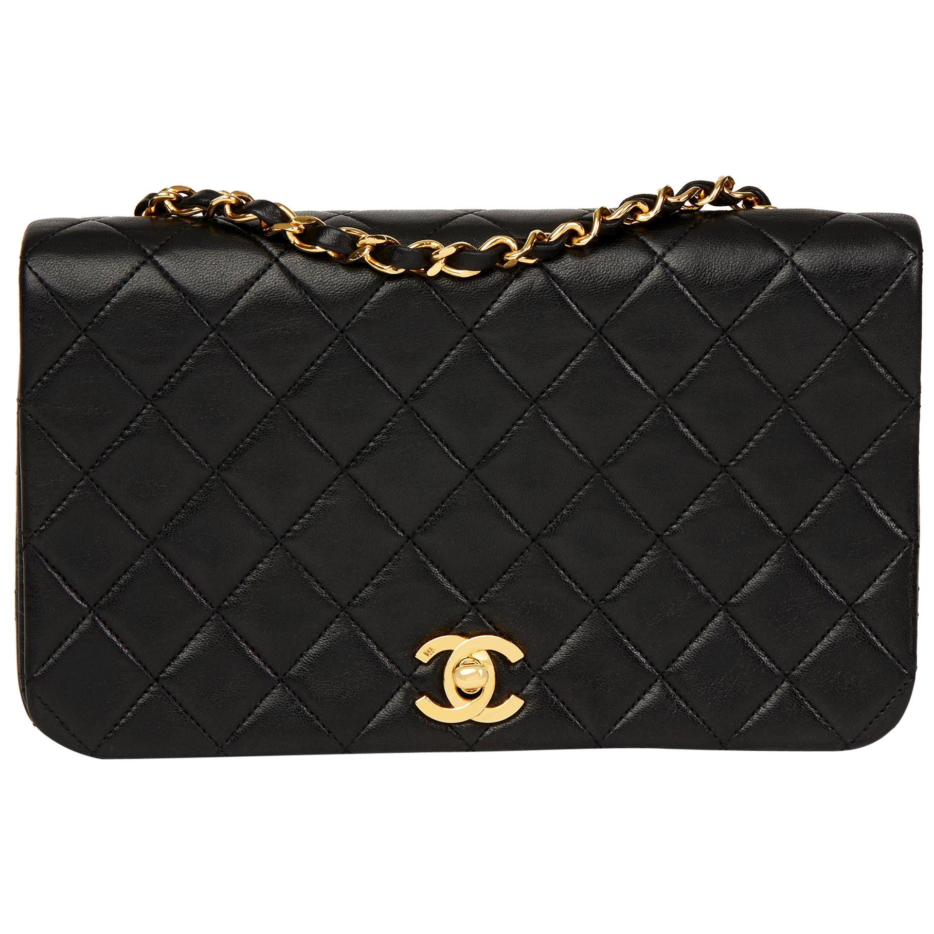 1990 Chanel Black Quilted Lambskin Vintage Small Classic Single Full ...
