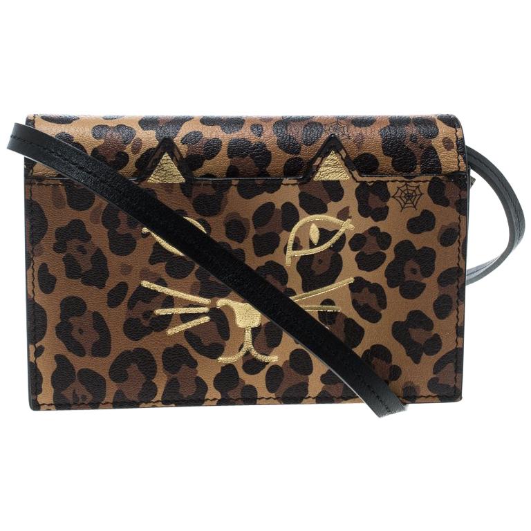 Charlotte Olympia Brown Leopard Print Leather Feline Purse For Sale at ...