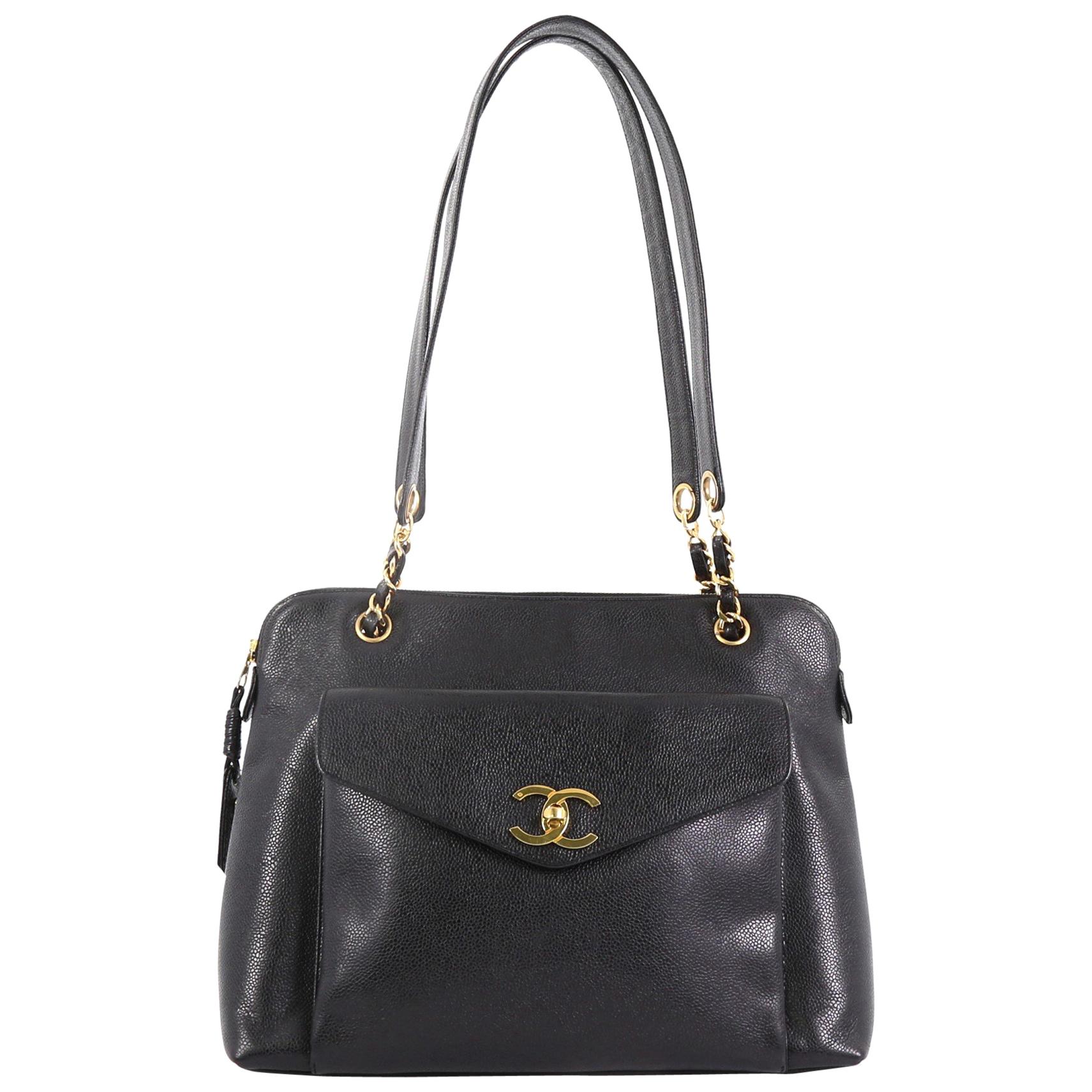 Chanel Vintage Front Pocket Tote Caviar Large at 1stDibs