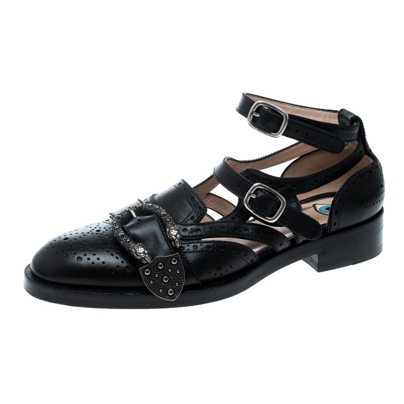 Gucci Black Perforated Leather Queercore Brogues Size 39.5 For Sale at ...