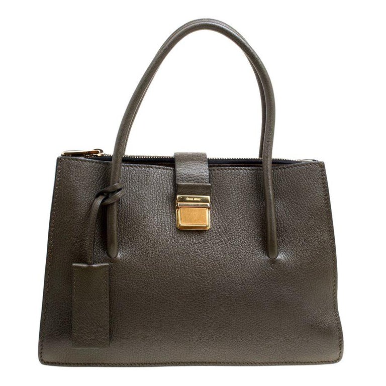 Miu Miu Military Green Madras Leather Top Handle Bag For Sale at ...