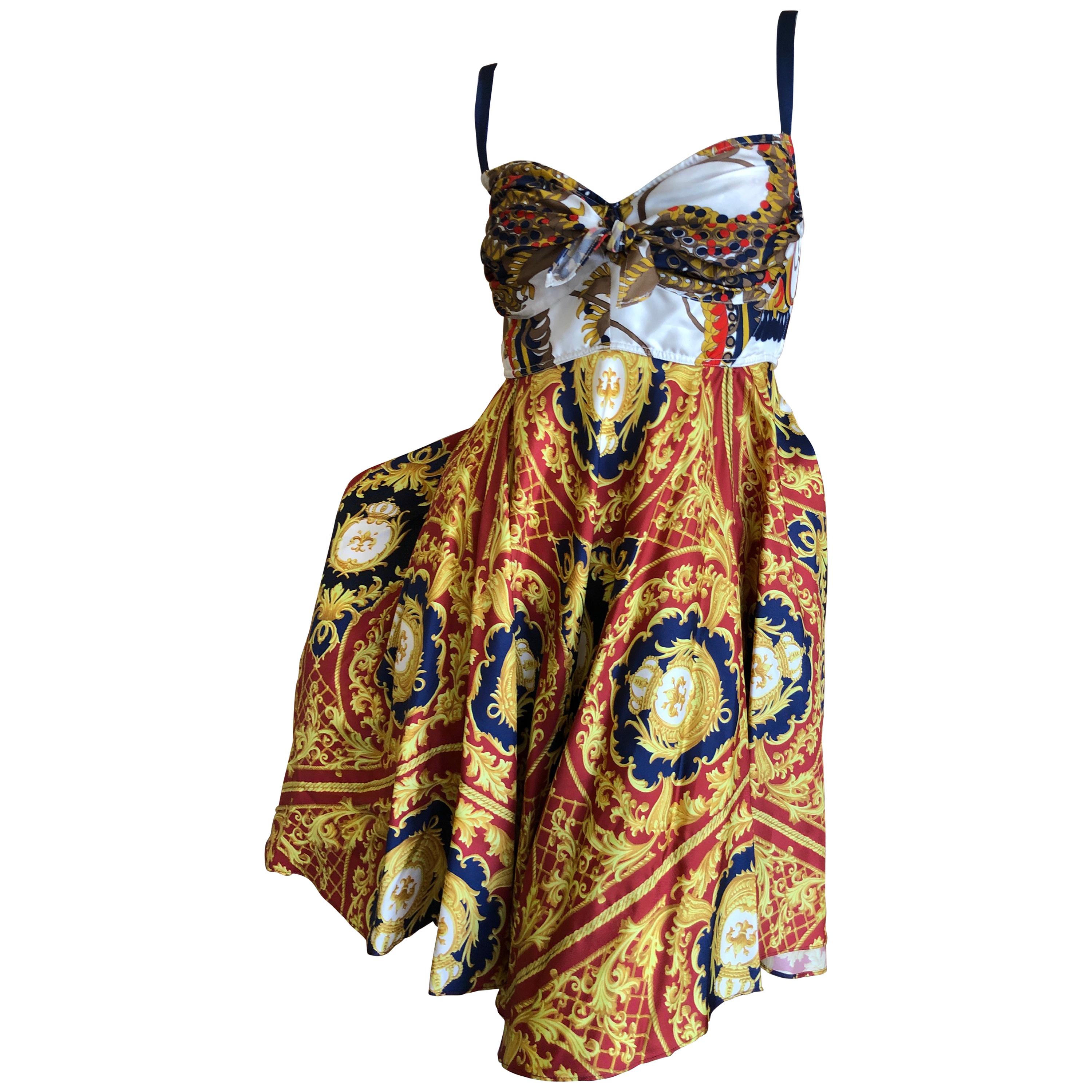 D&G Dolce and Gabbana Romantic Silk Scarf Fabric Baroque Print Cocktail ...