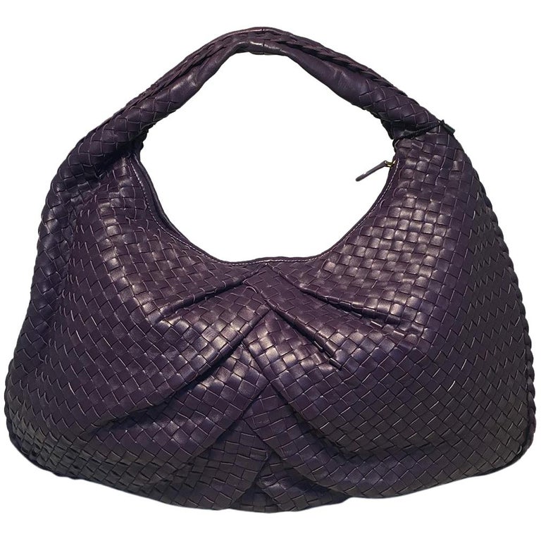 Bottega Veneta Purple Woven Leather Shoulder Bag Tote For Sale at 1stDibs
