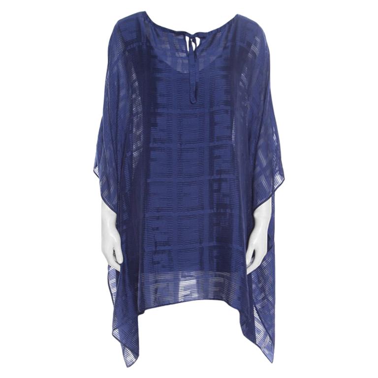 Fendi Cobalt Blue Logo Patterned Silk Beach Cover up Kaftan ( One Size ...