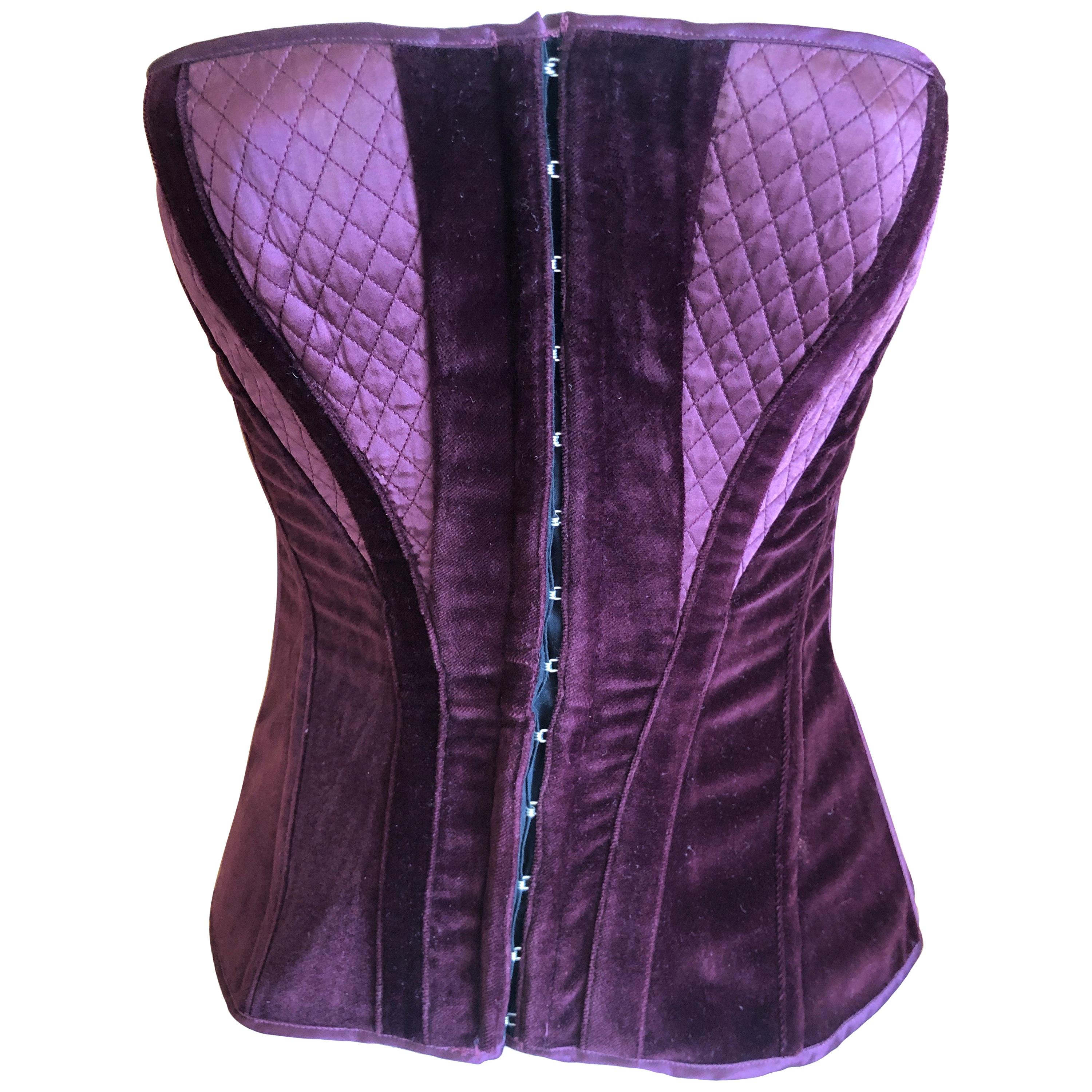 Roberto Cavalli Wide Quilted Red Velvet Lace Up Corset XS For Sale at ...
