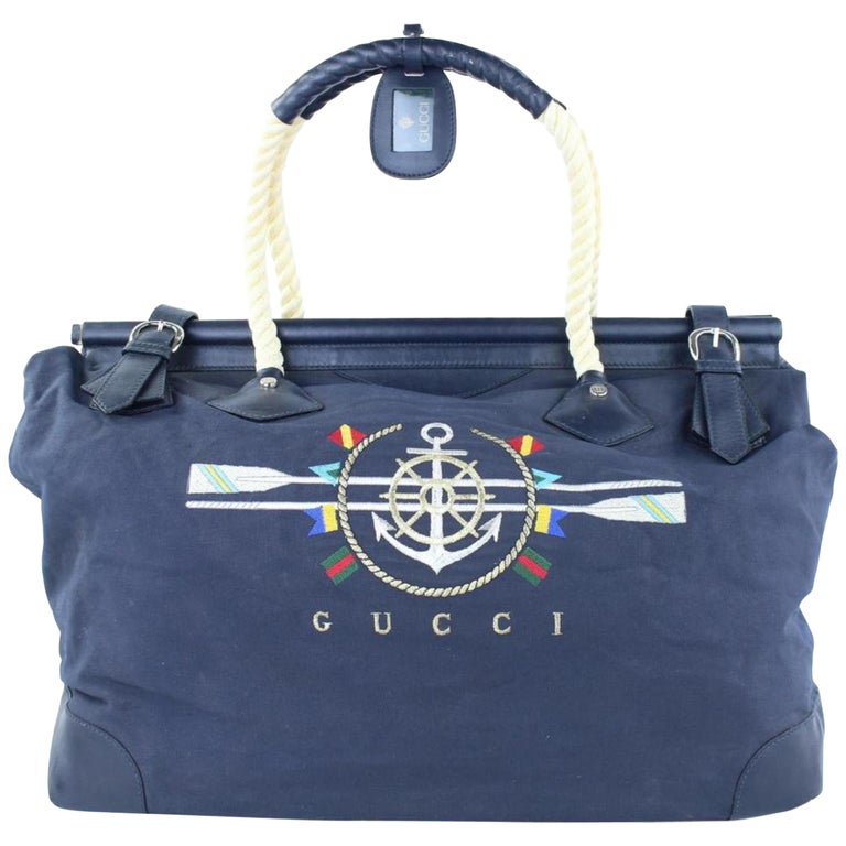 Gucci ( Rare ) Nautical Rope Duffle 222754 Navy Blue Canvas Weekend ...