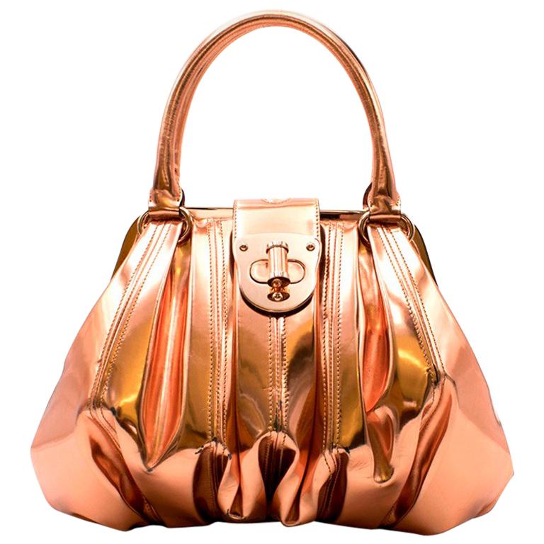 Alexander McQueen Metallic Copper Pleated Leather Handbag For Sale at ...