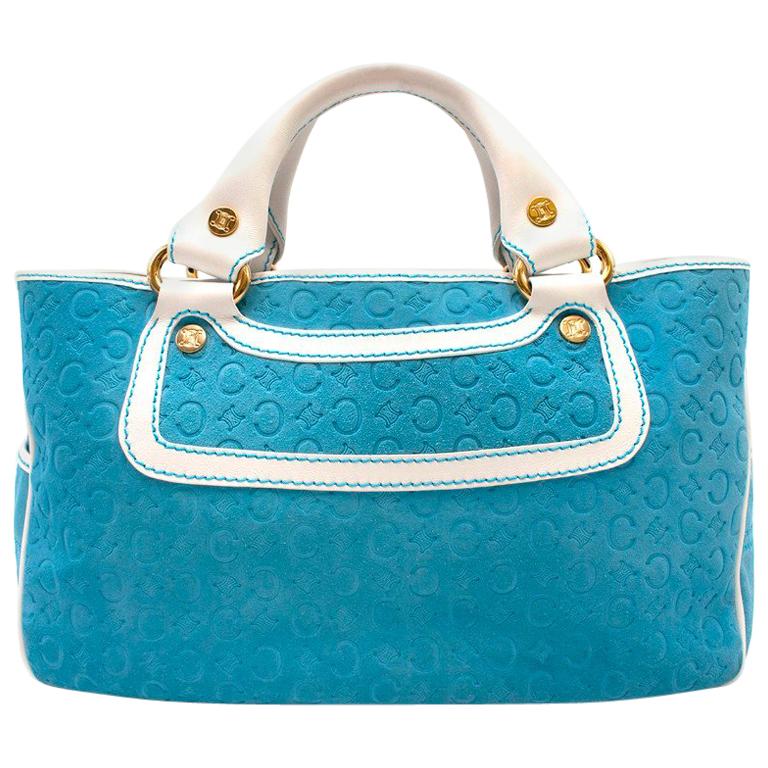 Celine Blue Suede Embossed Boogie Bag at 1stDibs
