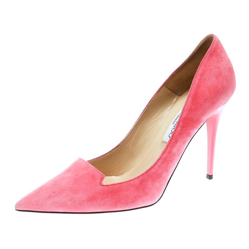 Jimmy Choo Pink Suede Avril Pointed Toe Pumps Size 41 For Sale at 1stDibs